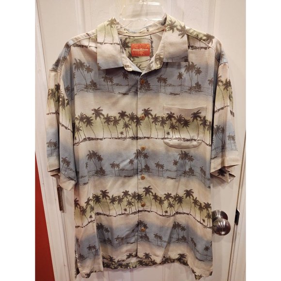 Tommy Bahama | Shirts | Tommy Bahama Mens Silk Shirt L Green Blue Palm ...
